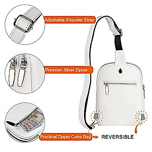 Aeeque Fanny Pack Crossbody Bags for Women Versatile, Sling Backpack Cross Body Vegan Leather,Easy Carrying Daypack Chest Sling Bag with Silver Zipper for Women Tavel Theme Parks, White
