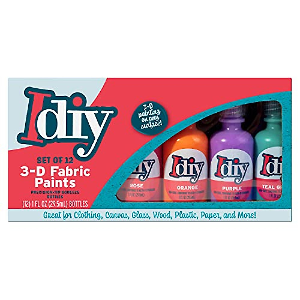 DIY Fabric Paints, Set of 12 Colors, (1oz bottles) Ultra Bright 3D Fabric Paint, Non-Toxic Water-Based and Permanent - Great Craft, Gift, Project - Decorate on Any Surface!