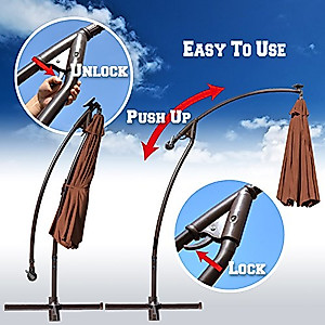 Strong Camel 9' Cantilever 40 Led Light Patio Umbrella Outdoor Garden Aluminium Market (Brown)