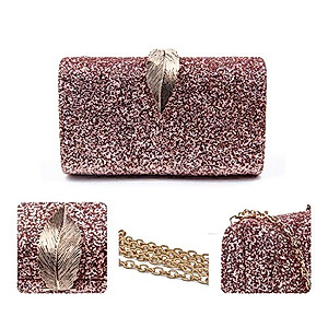 FUKZTE Women's Shinning Clutch Bag Handbag with Chain Ladies Evening Bridal Wedding Party Prom Evening Clutch Purse Shoulder Bag,Pink