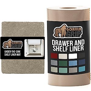Gorilla Grip Under Sink Mat and Drawer Liner, Under Sink Mat Size 24x30, Absorbent Mat for Below Sinks, Drawer Liner Size 17.5x20 in, Strong Grip Liners for Drawers, Both in Beige, 2 Item Bundle