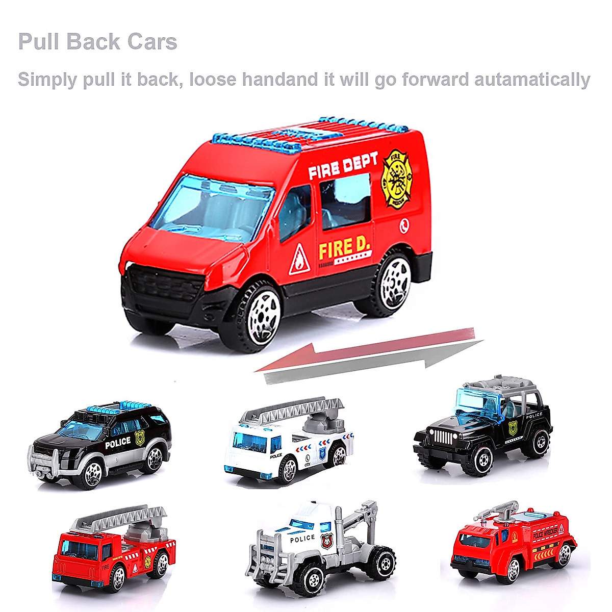 haomsj 17PCS Mini Police Car Toys for Boys 3-5 Die Cast Metal Toy Police Car Set Fire Trucks Including 5 Road Signs Kid Birthday Party Gift Police Party Decorations Police Toys