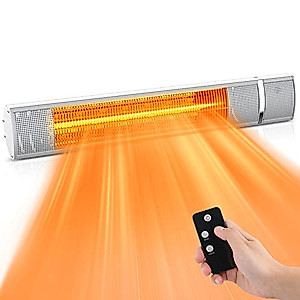 Electric Patio Heater, 1500W Outdoor Heater with 3 Power Settings, Remote Control, Outdoor/Indoor Wall-Mounted Infrared Heater with Fast Heating and Overheat Protection for Large Room, Garage