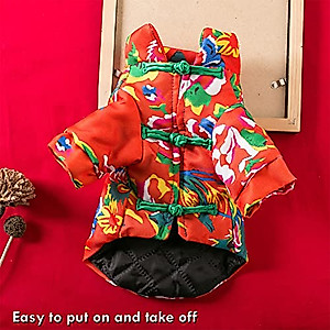 SEIS New Year Dog Flower Coat Warm Cat Clothes Winter Pet Costume Christmas Hoodie for Cats Teddy Bichon Small Medium Dogs (Size XS (Chest Circumference 40cm/ 15.8"))