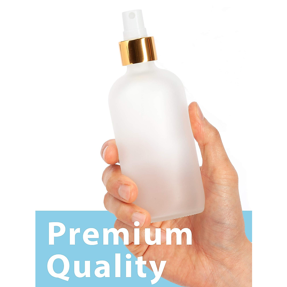 JUVITUS 8 oz / 240 ml Frosted Clear Glass Boston Round Bottle with Gold Fine Mist Spray (4 pack)