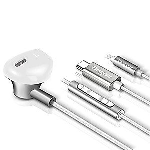 Fasgear USB C Headphones in Ear Wired Earphones with Mic,Deep Bass HiFi DAC Headset Compatible for Galaxy S21 Ultra/S20 /Note 10,Google Pixel,iPad Pro 2020,Type-C Earbuds for Oneplus 8 Pro 7T (White)