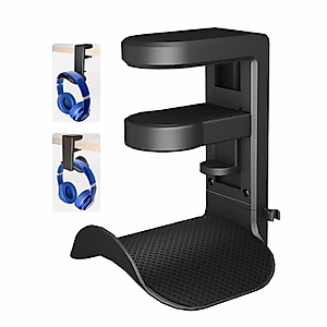 ETOWIFA Headphone Holder Hanger Upgraded with Rotating & Adjustable Clamp for Controller & Headphones, Headset Stand Under Desk Hook Mount Built in Cable Clip