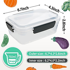 YORY 3 cup Plastic Food Storage Containers with Lids Nestable Freezer Dishwasher Safe Rectangle Container Set,5-Pack