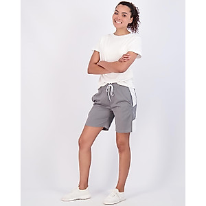 4-Pack: Womens Bermuda Active Athletic Dry Fit Womans Shorts for Women Knee Length Casual Sweat Summer Exercise High Waisted Pull on Pockets Running Sport Short Workout Gym Lounge Casual - Set 1, L