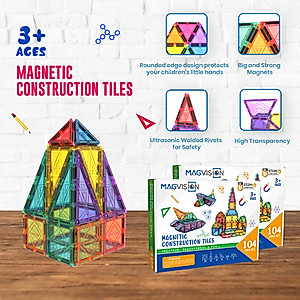 MagVision 208-Piece Magnetic Building Tiles Set, Stem Magnetic Building Blocks, Extra Strong and Safe Magnets, Stem Toys, Magnetic Blocks, Educational Toys for Children Ages 3+ Years