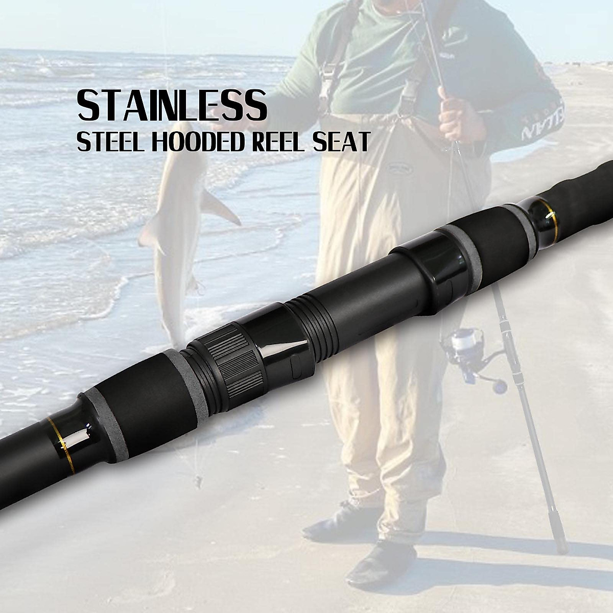 Fiblink Surf Fishing Rod 2 Piece Portable Travel Spinning Rod Saltwater Surf Rod 9'