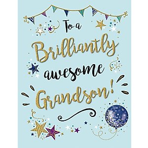 Piccadilly Greetings Group Ltd Gold Dust - to A Brillinatly Awesome Grandson - Great Value Birthday Card,Green,8 x 6