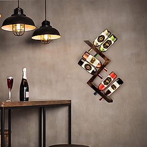 Charmont Wooden Wall Mounted Wine Rack -Rustic Zig Zag Floating Shelves Wine Bottle Holder for Bar, Kitchen Storage, Dining Room, Wedding Gift, Wall Home Décor; 6 Bottles (Dark Walnut)