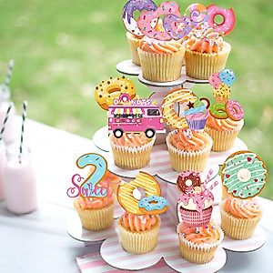 36pcs Donut Cupcake Toppers - Donut Birthday Party Supplies - Grow Up Theme - 2nd Birthday Cake Topper Decorations