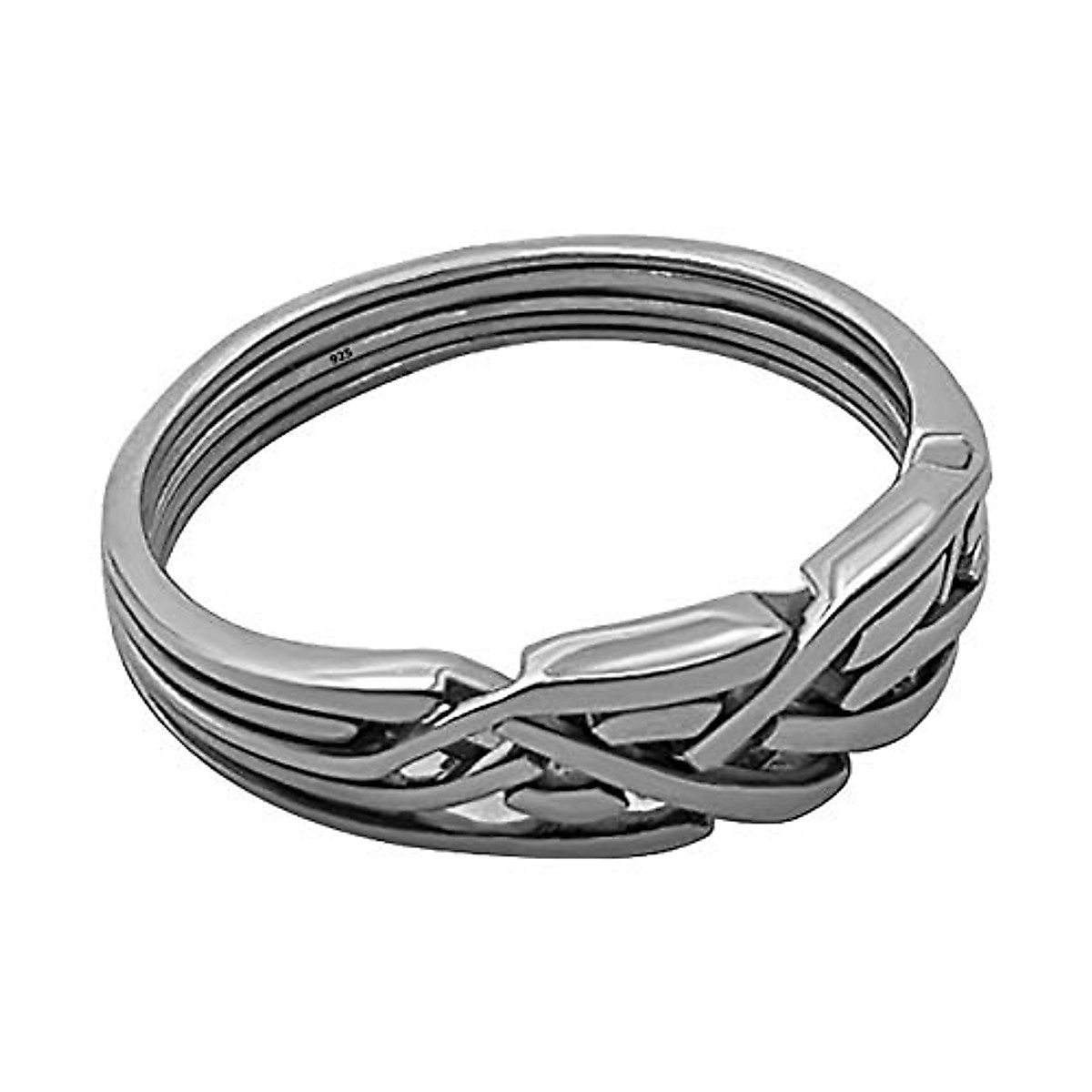 OFLIUM Olympic 5 Band Handmade Turkish Puzzle ring 925 Sterling Silver five pieces wrapped interlocking Knott inspired stacking Ladies men Stacking elegance Unique ring Puzzle ring SILVER (10)