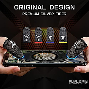 Gaming Finger Sleeves for Mobile Gaming, 0.3mm Silver Fiber, Smooth Operation, Anti-Sweat, Extremely Thin, Nuozme Finger Sleeves Fit Mobile Phone Tablet Devices, 8 PCS (Black)
