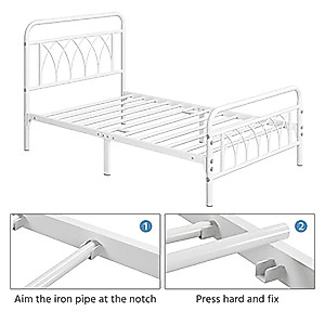 Yaheetech Twin Bed Frame Metal Platform Bed with Petal Accented Headboard/Footboard/14.4 Inch Under Bed Storage/No Box Spring Needed, White
