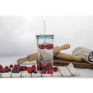 Vidrios San Miguel, 17oz Glass To-Go Cup With Leak-Proof Lid And Straw, Made Of 100% Recycled Glass, Dishwasher Safe, Authentic Embossed Tumblers For Smoothies, Boba, Iced Tea, Ice Coffee, Juice.