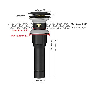 BESy Black Bathroom Sink Drain, Bathroom Faucet Vanity Sink Pop Up Drain Stopper with Overflow, Built-in Anti-Clogging Strainer, Matte Black