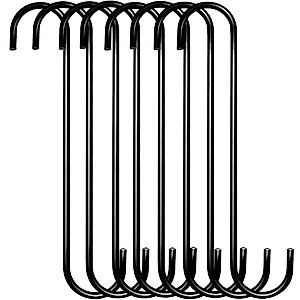 DINGEE 8 Pack Extra Large 10 inch S Hooks for Hanging,S Shaped Hook Heavy Duty,Black Long S Hooks for Hanging Plant,Basket,Tree Branch,Closet,Garden,Pergola,Indoor Outdoor Uses