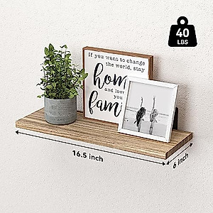 WOPITUES Floating Shelves Set of 6, Wood Floating Shelves for Wall Decor, Rustic Farmhouse Floating Shelves for Bedroom, Bathroom Shelves for Wall Storage, Book Shelves for Living Room-Rustic Brown