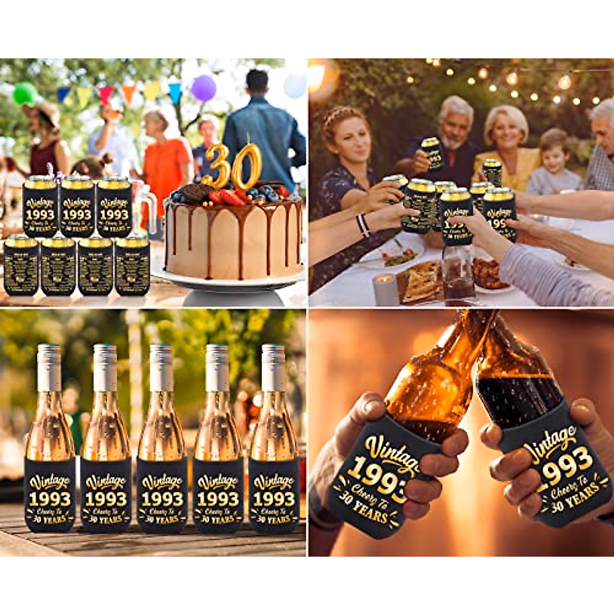 BdayPtion 30th Birthday Decorations for Men Women, 30th Party Decorations, 30 Year Old Bday Party Supplies, Thirty Birthday Present, Black and Gold Pack of 12 Can Cooler Sleeves