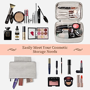 KTMOUW Makeup Bag Waterproof Cosmetic Bag Leather Makeup Travel Bag Portable Makeup Brush Bag Multifunctional Makeup Organizer Bag for Women Girls, 2-Pack, Grey