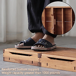 Wooden Platform Step Stool-Wooden Platform 3.75" Height.One Step Stool Larger 47.5" Carbonization Porch Step,Stair Assist Indoor&Outdoor,Bedside Foot Stepper,Mobility Stepping.for Handicap