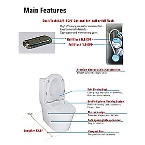 WinZo Compact One Piece Toilet 22.8" Depth Modern Short Design Dual Flush for Small Tiny Mini Bathroom 12" Rough-in,White (WZ5079)