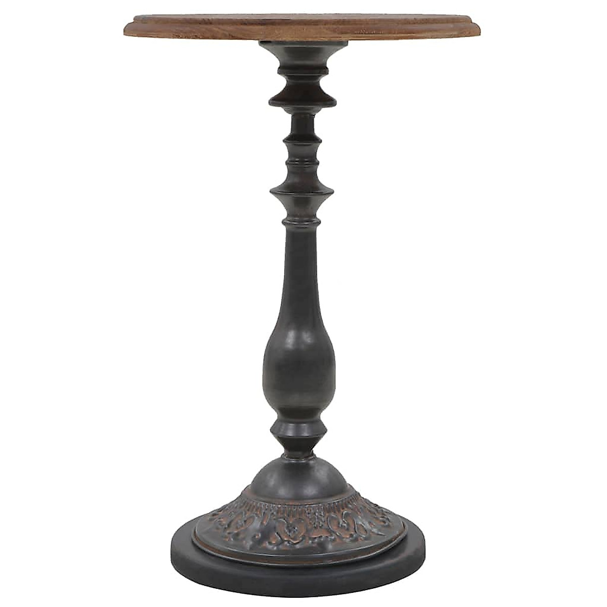 GOLINPEILO Solid Wood Round Side Table with Steel Base, Wood End Table Bedside Table for Bed Room, Coffee Tea End Table for Living Room, Solid Fir Wood 15.7" x25.2" Brown