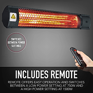 Permasteel Outdoor Wall-Mounted Space Heater | Electric Patio Heater with Remote, 1500W, PH-90203-BK-AM, Infrared Radiant Heater for Small Spaces, Indoors & Outdoors