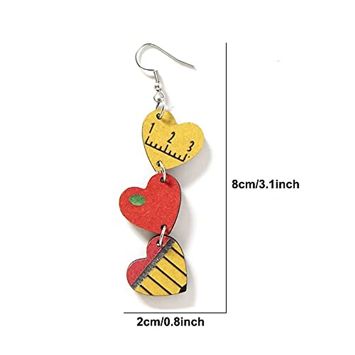 Azusa Sun Wooden Love String Earrings for Students Pencil Apple Ruler Back-to-school Earrings Creative Teachers' Day Gifts for Women Teacher