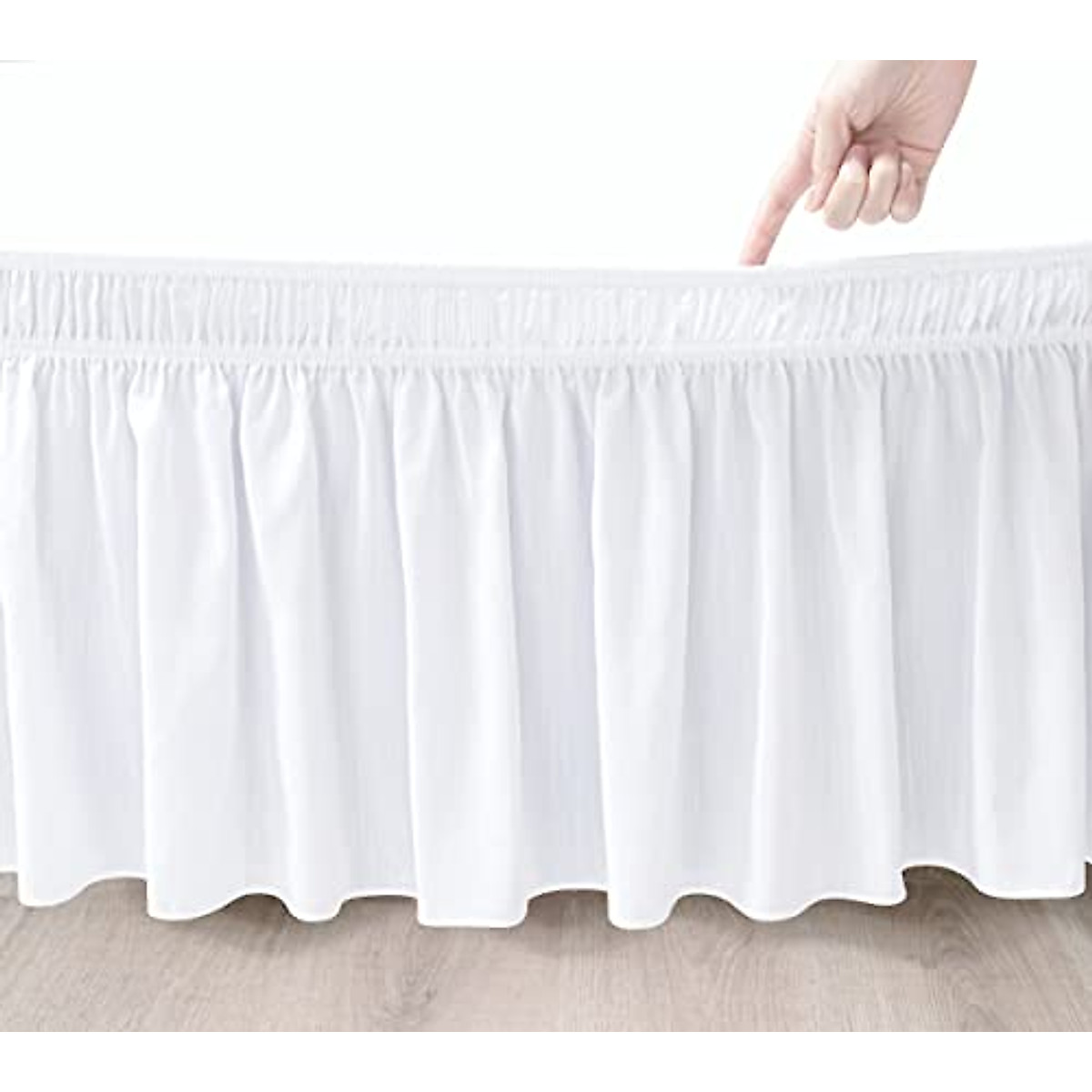 Biscaynebay Wrap Around Bed Skirts for Queen Beds 15 Inches Drop, White Elastic Dust Ruffles Easy Fit Wrinkle & Fade Resistant Silky Luxurious Fabric Solid Machine Washable