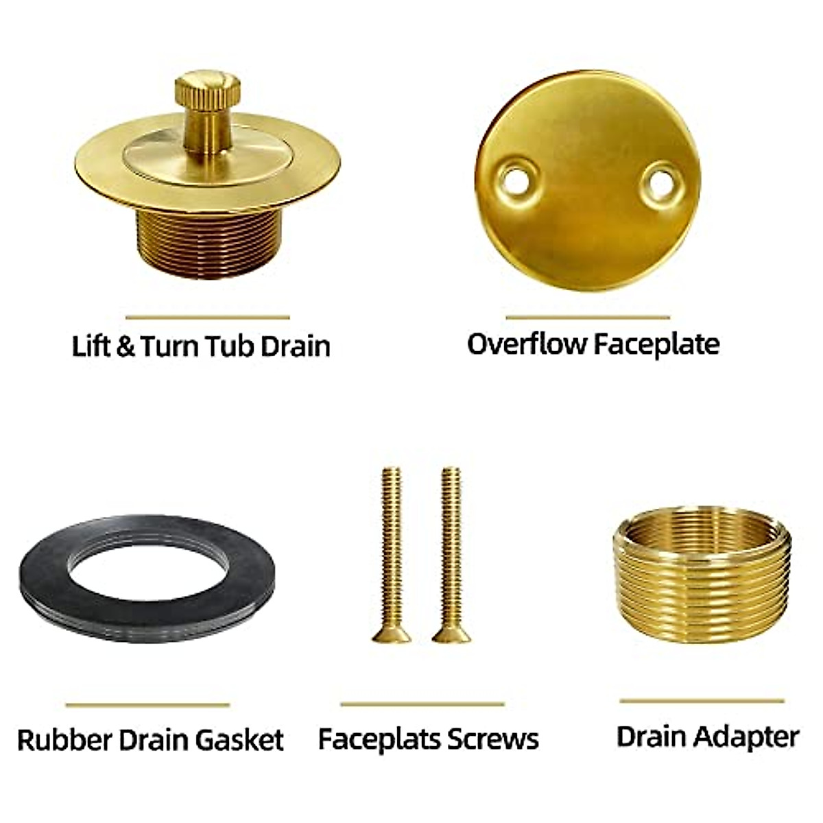 Lift & Turn Tub Trim Set with Two-Hole Overflow Cover,Replacement Bath Drain Trim Kit for Most Bathroom bathtubs (Gold)