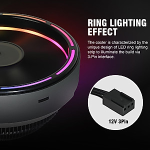 Vetroo M2 CPU Cooler, Black Aluminum Fins LED Ring Lighting Hydraulic Bearing 90W TDP Air Cooler for Intel LGA 1700/1200 & AM5/AM4/AM3+/AM3/115X