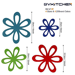 Felt Pan Separators, Set of 20 & 4 Different Sizes, Flower Glass Bowl Separators/Dish Separators Protectors/Pan Separator for Stacking and Protecting Glassware, Cookware and More