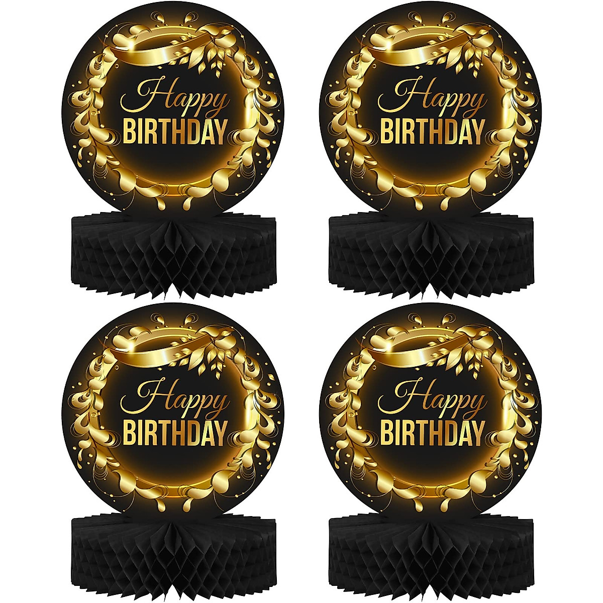 Happy Birthday Table Decoration Centerpieces - (4 Pack, Black & Rose Gold), Double-Sided Happy Birthday Centerpieces for Tables - Party Supplies for Elegant Birthday Decorations by PixiPy