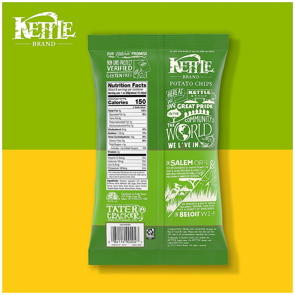 Kettle Brand Jalapeno Kettle Potato Chips, Gluten-Free, Non-GMO, 7.5 oz Bag