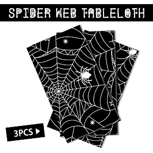 YUJUN 3 Pack Halloween Spider Table Cover, Waterproof Plastic Spider Web Tablecloth Star Explosion Table Cover for Halloween Party Decorations Indoor Outdoor Home Dinner Party(54 * 108''Inch)