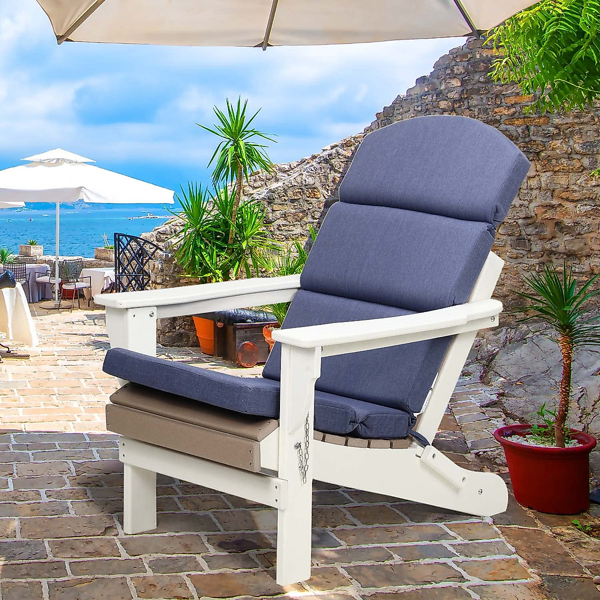 BPS Patio Chair Cushion Set of 2 - High-Back Adirondack Patio Cushions with Ties, 52''x20''x2.75'', Olifen Fabric Slipcover for Indoor and Outdoor Furniture