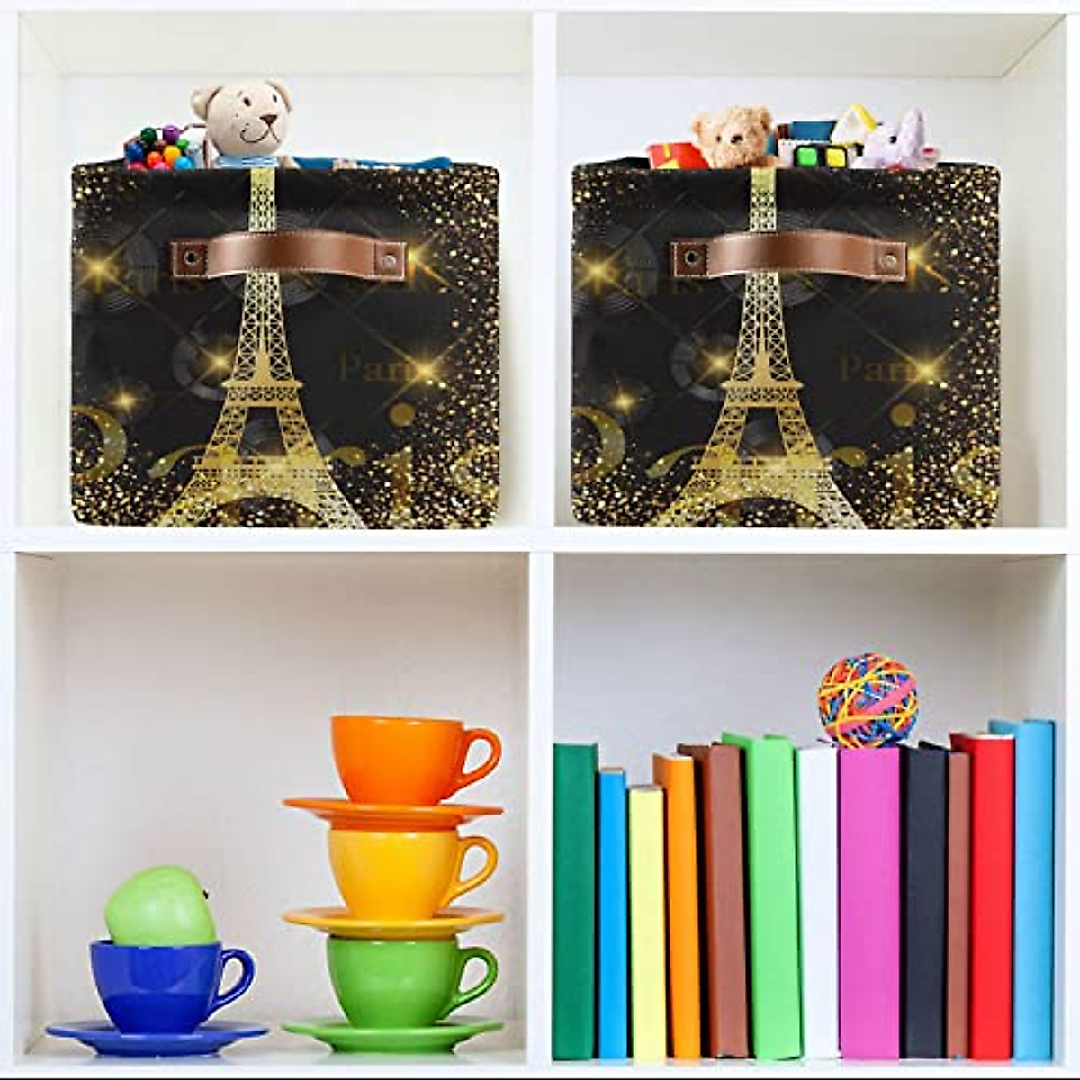 ALAZA Eiffel Tower Paris France Large Storage Baskets with Handles Foldable Decorative 2 Pack Storage Bins Boxes for Organizing Living Room Shelves Office Closet Clothes