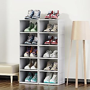 KOUPA 6-Tier Shoe Rack Storage Organizer，Stackable and Adjustable Multi-Function shoe boxes，Space Saving Shoe Shelf Bins ,Extra Large Capacity, Shoe Cubby（Grey）