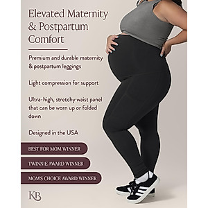 Kindred Bravely Louisa Ultra High Waist Over The Bump Maternity Leggings with Pockets (Black with Pockets, X-Large)