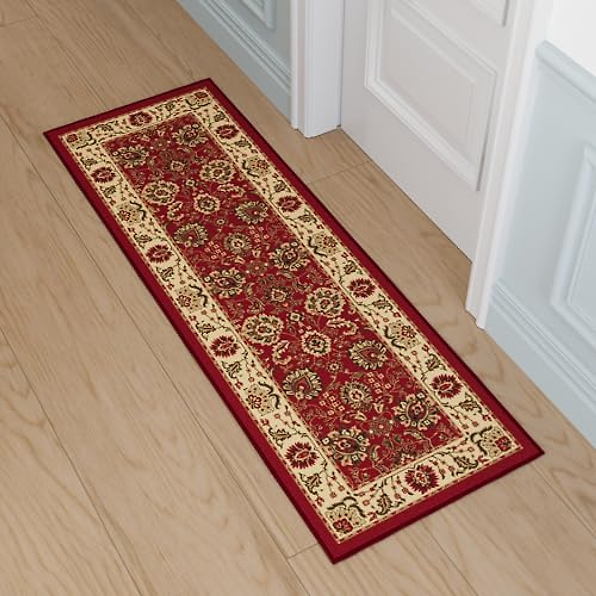 Ottomanson Machine Washable Oriental Design Non-Slip Rubberback 2x5 Traditional Runner Rug for Hallway, Kitchen, Bedroom, Entryway, 20" x 59", Red