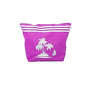 Beach Bag Womens Large Canvas Summer Tote Bags With Zipper Closure 19" x 15" x 6" Palm tree Pattern (Purple)