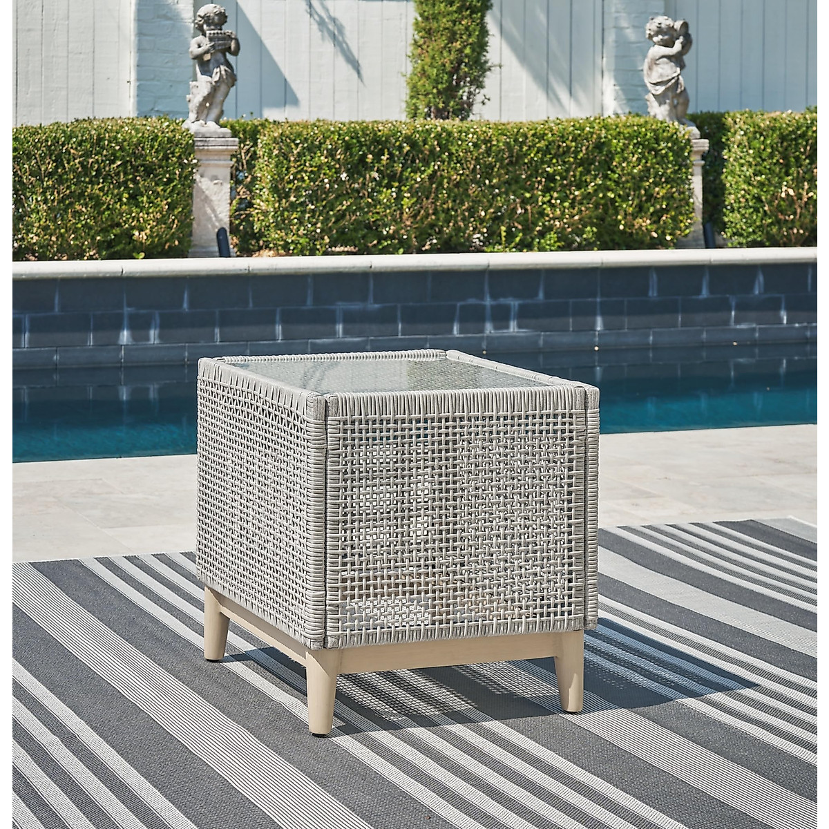 Signature Design by Ashley Seton Creek Outdoor End Table, 22" W x 22" D x 23" H, Light Gray & Light Brown