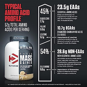 Dymatize Super Mass Gainer Protein Powder, 1280 Calories & 52g Protein, Gain Strength & Size Quickly, 10.7g BCAAs, Mixes Easily, Tastes Delicious, Gourmet Vanilla, 6 Pound (Pack of 1)