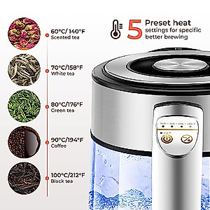 Pukomc Electric Kettle Temperature Control with 5 Presets, 1500W Keep Warm Electric Tea Kettle & 1.7L Hot Water Boiler, Auto-Off & Boil-Dry Protection, BPA Free, Black
