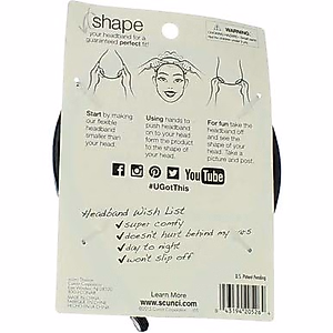 Scunci The Most Comfortable Headband Ever, Flexible No-Slip Grip, 2-pcs per Pack in Assorted Colors (1-Pack)