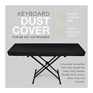Knox Gear Keyboard Dust Cover - 88 Key Piano Keyboard Cover - Stretchy Spandex Digital Piano Cover - Fits Keyboards Up to 88 Keys - Portable Electric Instrument Case - Synth Bag - Music Accessories